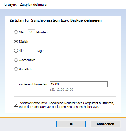 set schedule for backup / synchronization - Screenshots - PureSync